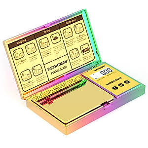 WEIGHTMAN Shiny Digital Gram Scale 200g x 0.01, Chrome Rainbow Mini Scale for Food Ounces and Grams, Iridescent Plating Pocket Scale, Small Jewelry Scale, Travel Scale, Backlit LCD, 6 Units