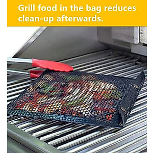 WOHLOPL Mesh Grill Bags - Reusable Non-Stick BBQ Mesh Grill Bags,Large Barbeque Bags for Grilling, Easy to Clean, 15.7 x 10.6 Inch (2 pcs)