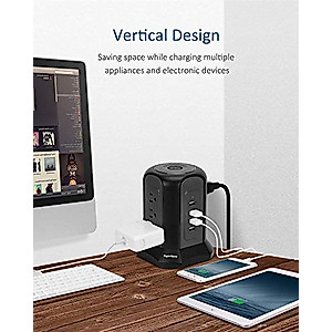 SUPERDANNY 9.8ft USB Power Strip Tower Surge Protector with 9 Outlet 4 USB 1080J Surge Protection, 2Pack, Black & Blue