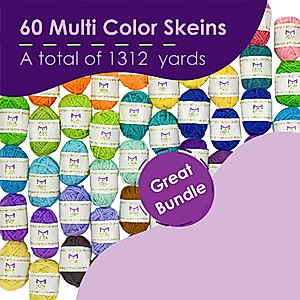 Mira Handcrafts 60 Yarn Skeins - Total of 1312 Yard Acrylic Yarn for Knitting and Crochet - Yarn Bag for Storage and 7 Ebooks Included with Each Pack | (Lilac)