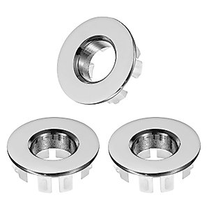 uxcell 3pcs Sink Overflow Rings, Bathroom Kitchen Basin Trim Bath Sink Hole Round Hollow Brass Overflow Drain Cover Insert in Hole (Silver Tone)