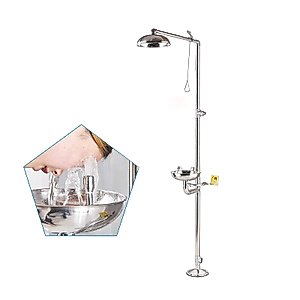 FLORIG Emergency Eyewash Station Combination Face and Eye Wash Station 304 Stanless Steel Eye Washer for Washing Showering Neck Arm Rescue Supply