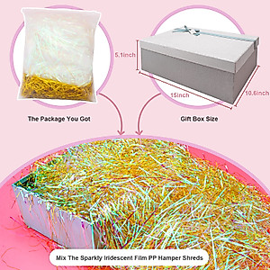 Zwish 1LB Sparkly Iridescent Film PP Hamper Shreds & Strands Shredded Crinkle Confetti for Gift Wrapping & Basket Filling & Gift Box filler