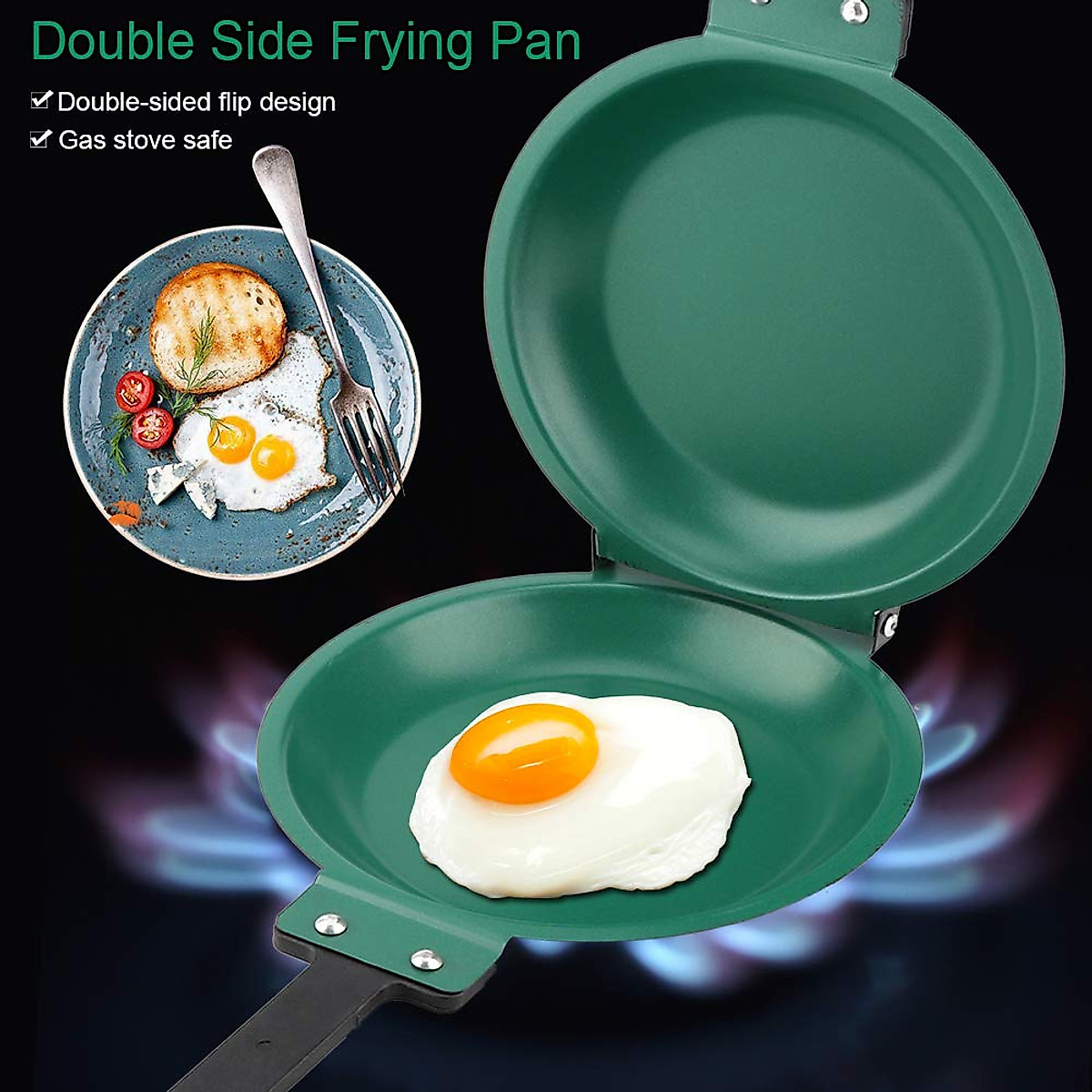 Vipxyc Double Side Pan, Green Iron Material Ceramic Pan Pancake Maker for Home Kitchen