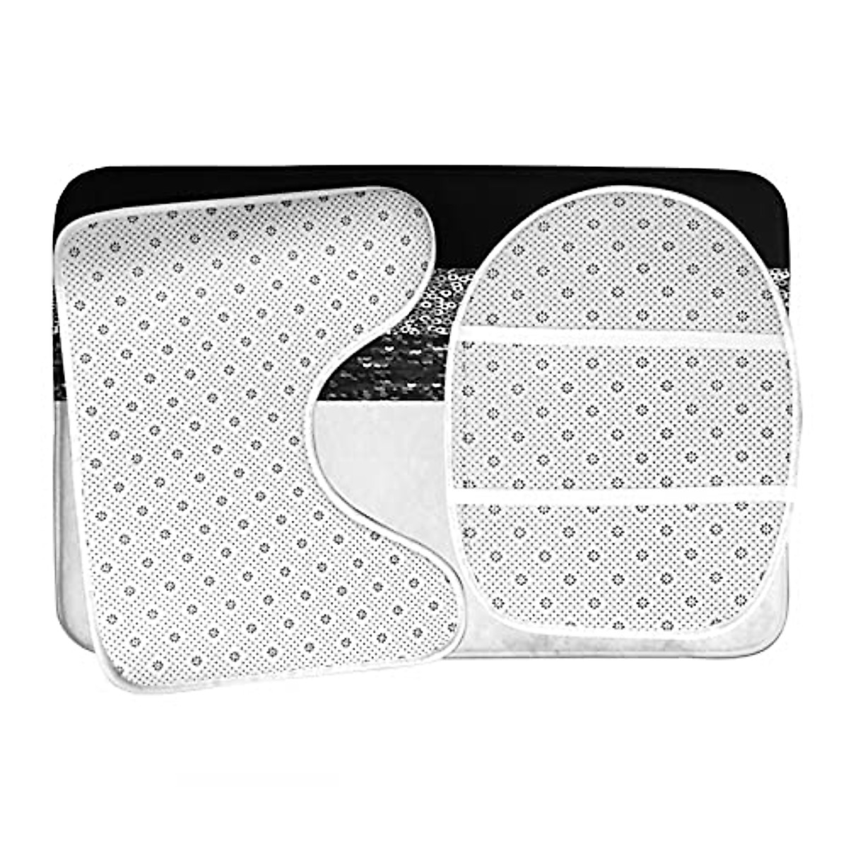 WONDERTIFY Silver Black Sequins Bathroom Antiskid Pad Shiny Pailette 3 Pieces Bathroom Rugs Set, Bath Mat+Contour+Toilet Lid Cover Grey Spangles