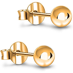 Savlano 14K Gold Ball Stud Earrings For Women - Made in Italy Comes With Savlano Gift Box (Yellow, 5mm)