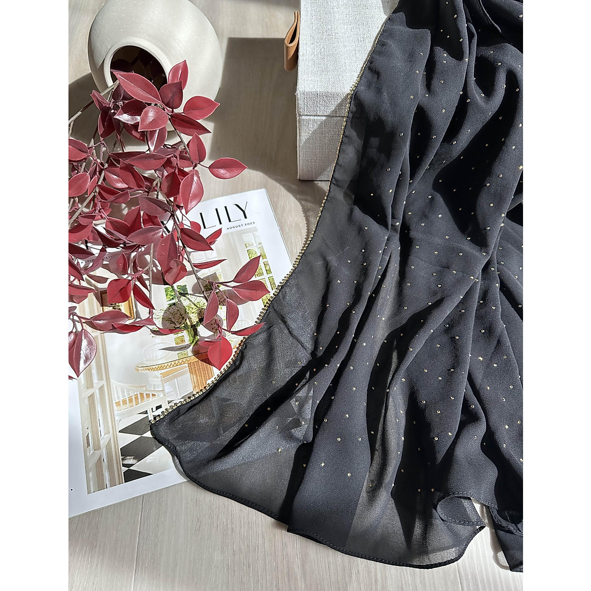 Xirhoot Hijab for Women Premium Chiffon Hijab Rhinestone Hijab Scraf for Women Muslim (Black)