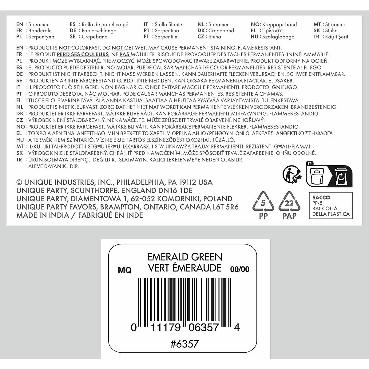 Unique Industries Crepe Paper Streamer, 81ft, Emerald Green