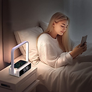 Guidea Alarm Clock Lamp, Wake-Up Light with Sunrise Simulation, Bedside Lamp with Clock, Table Lamp with Wireless Charger, Touch LED Night Light