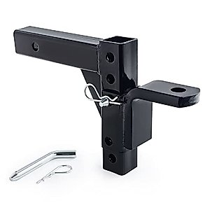 OMT Trailer Hitch Ball Mount with 2.5 Ton Towing Capacity, Class 3 Tow Hitch with 1" Hole and Pins for 2" Receiver Pickups Vans SUVs, Adjustable Drop Hitch for Trailers Campers Boats More