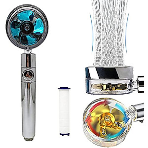 Tiktok shower head, Hydro jet vortex shower head filter turbo spa handheld 360° power propeller fan cleaner for high pressure hydrojet water (Cool blue)