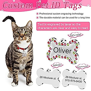 Natiform Engraved Pet Tag for Dogs and Cats, Two Sided Personalized ID Tag, Personalized with 4 Lines of Custom Engraved ID, Cute Glitter Pet Tag(White)
