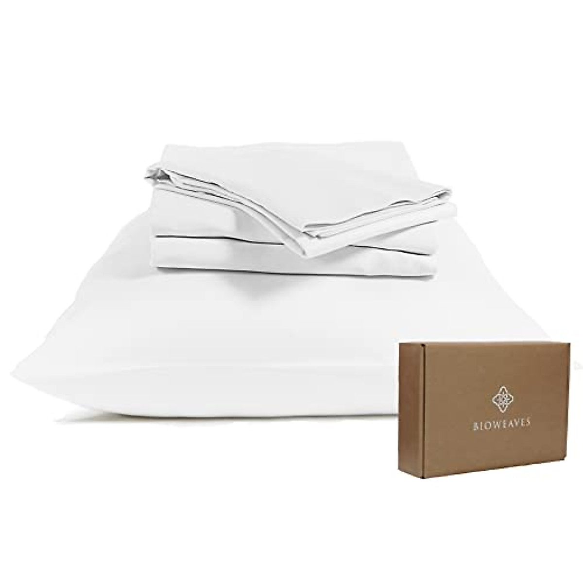 BIOWEAVES 100% Organic Cotton Sheets, 300 Thread Count 4-Piece GOTS Certified Bed Sheet Set Fits Mattress Upto 17" Deep Pocket, Soft & Silky Sateen Weave (Queen, White)