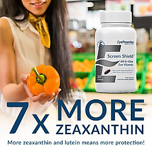 EyePromise Screen Shield All-in-One Eye Vitamin | Omega–3 Fish Oil, Bilberry, Lutein, Zeaxanthin, Vitamins A, C, B12, Zinc | 30 One-A-Day, Easy-Swallow Softgel Capsules