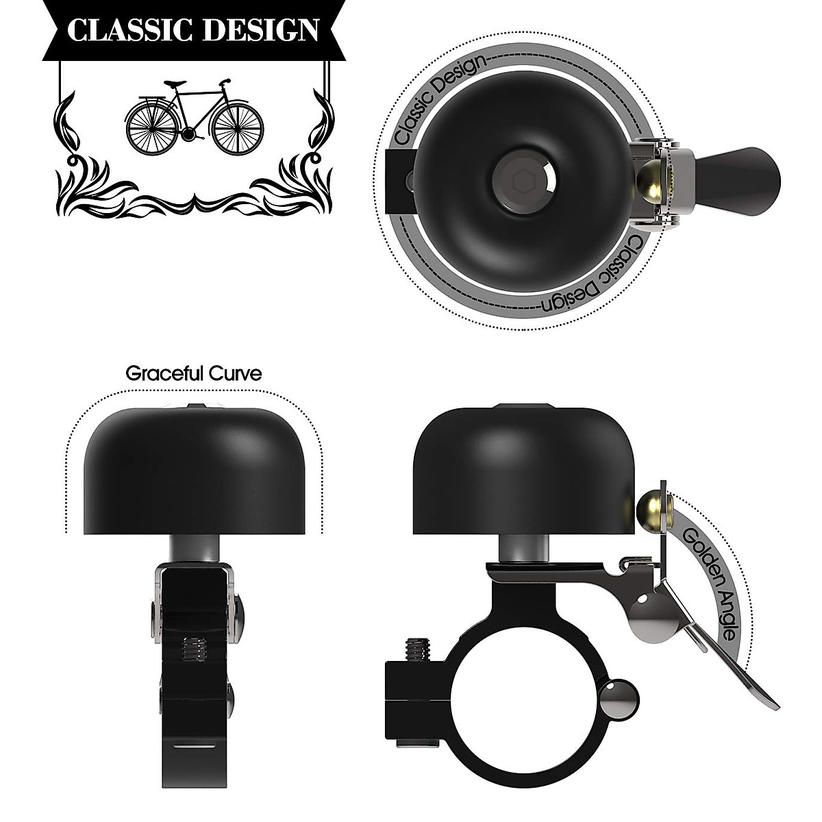 Bike Bell, Brass Bicycle Bell with Loud Long Sound Ringer for Adults and Kids, Road Bike and Mountain Bike Handlebars Cycling Accessories, Left and Right Hand Use