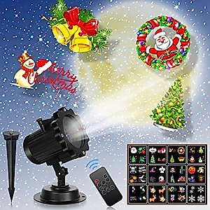Christmas Lights,UNIFUN 12 Patterns LED Projector Lights with red and Green dot Star , Waterproof Landscape Light for Celebration Halloween ,Christmas ,Birthday and Party Decoration
