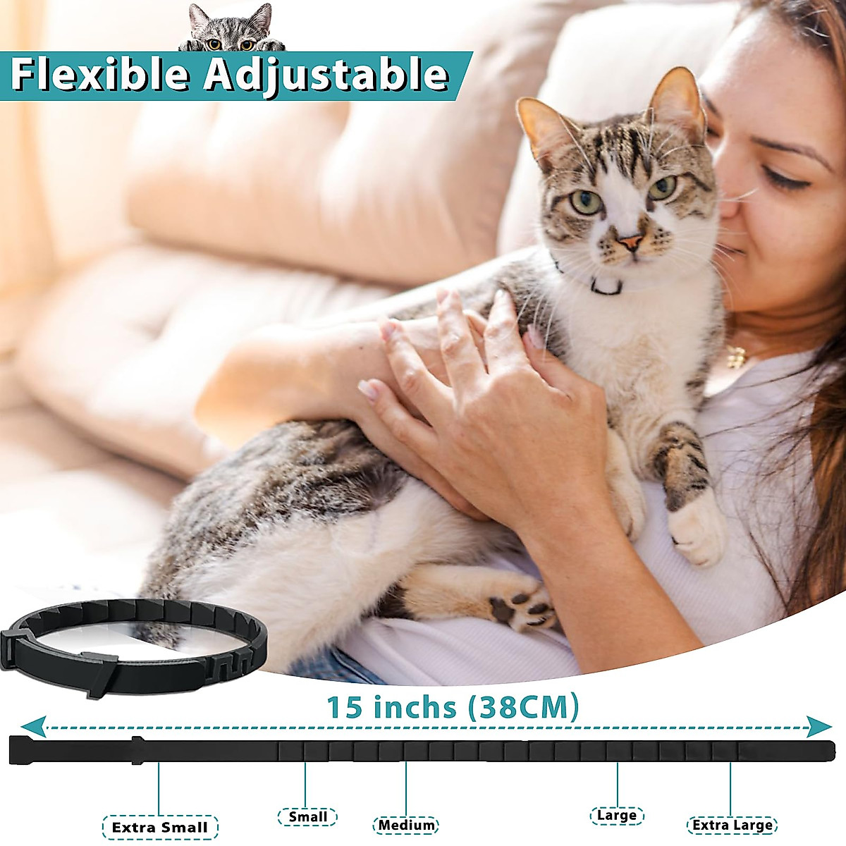 Calming Collar for Cats, 4 Pack Calming Cat Collars, Pheromone Collar for Cats, Cat Anti Anxiety Relief for 30 Days, Natural Scent Adjustable Appeasing Calm Kittens Kitty Collar for All Cats (Black)