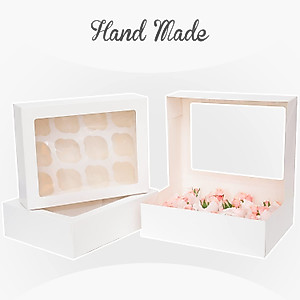 12 Cupcake Containers 20-Packs White Cupcake Box Cupcakes Carrier, 12 Cupcake Boxes with Window 13"x10"x3.5"（Auto-pop up）