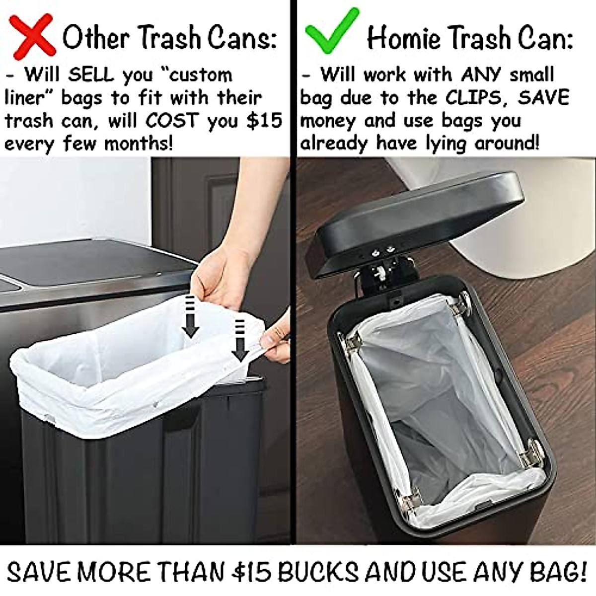 Soft Close, Rectangular Trash Can 5L with Anti - Bag Slip Liner and Lid, Use as Mini Garbage Basket, Slim Dust Bin, or Decor in Bathroom, Restroom, Kitchen, or Bedroom (5L / 1.3 Gallon, Matte Black)