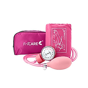 FriCARE Pink Manual Blood Pressure Cuff for Nursing Students - Professional Sphygmomanometer for Doctor's Office - Durable Nylon Cuff for BP Monitoring, Carrying Case Included, Universal Adult Size