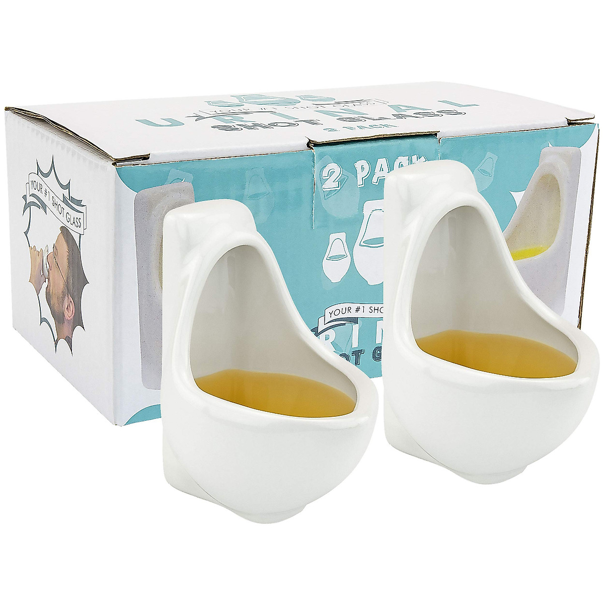 Fairly Odd Novelties Ceramic Urinal Shot Glasses, Set of 2, 1.5oz - Perfect Gag, White Elephant, Novelty Party Gift