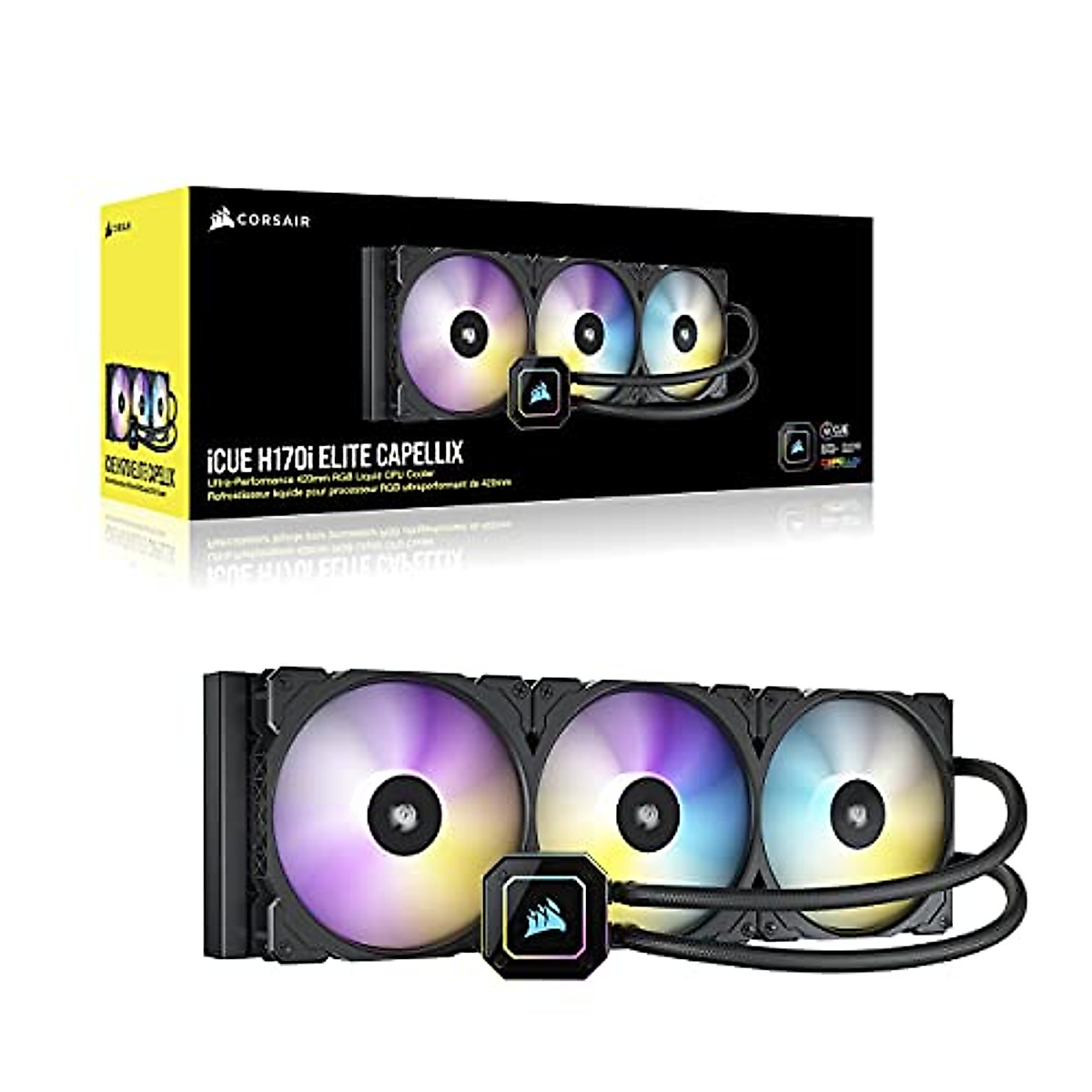 H170i ELITE CAPELLIX Liquid CPU Cooler - 33 Dynamic RGB LEDs - 140mm Fans - 420mm Radiator - COMMANDER CORE Smart Lighting Controller - CORSAIR iCUE Software Compatible - Zero RPM Fan