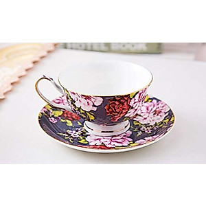 BTaT- Tea Cups, Tea Cups and Saucers Set of 6, Tea Set, Floral Tea Cups (8oz), Tea Cups and Saucers Set, Tea Set, Porcelain Tea Cups, Tea Cups for Tea Party, Rose Teacups, China Tea Cups (Bone China)