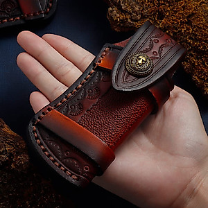 Pocket Knife Sheath,Leather Folding Pouch for 4'' Trapper Knife,Small (Lion head), Brown