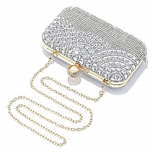 Yokawe Women's Crystals Evening Bag Bling Rhinestone Clutch Purses Tassel Crossbody Bags Bride Wedding Party Prom Handbags (Silver)