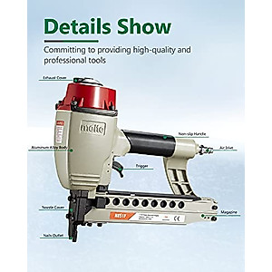 meite N851F Upholstery Stapler 16 Gauge 7/16-Inch Crown 1-Inch to 2-Inch Length Continuous Firing Stapler Pneumatic Heavy Wire Stapler Construction Stapler