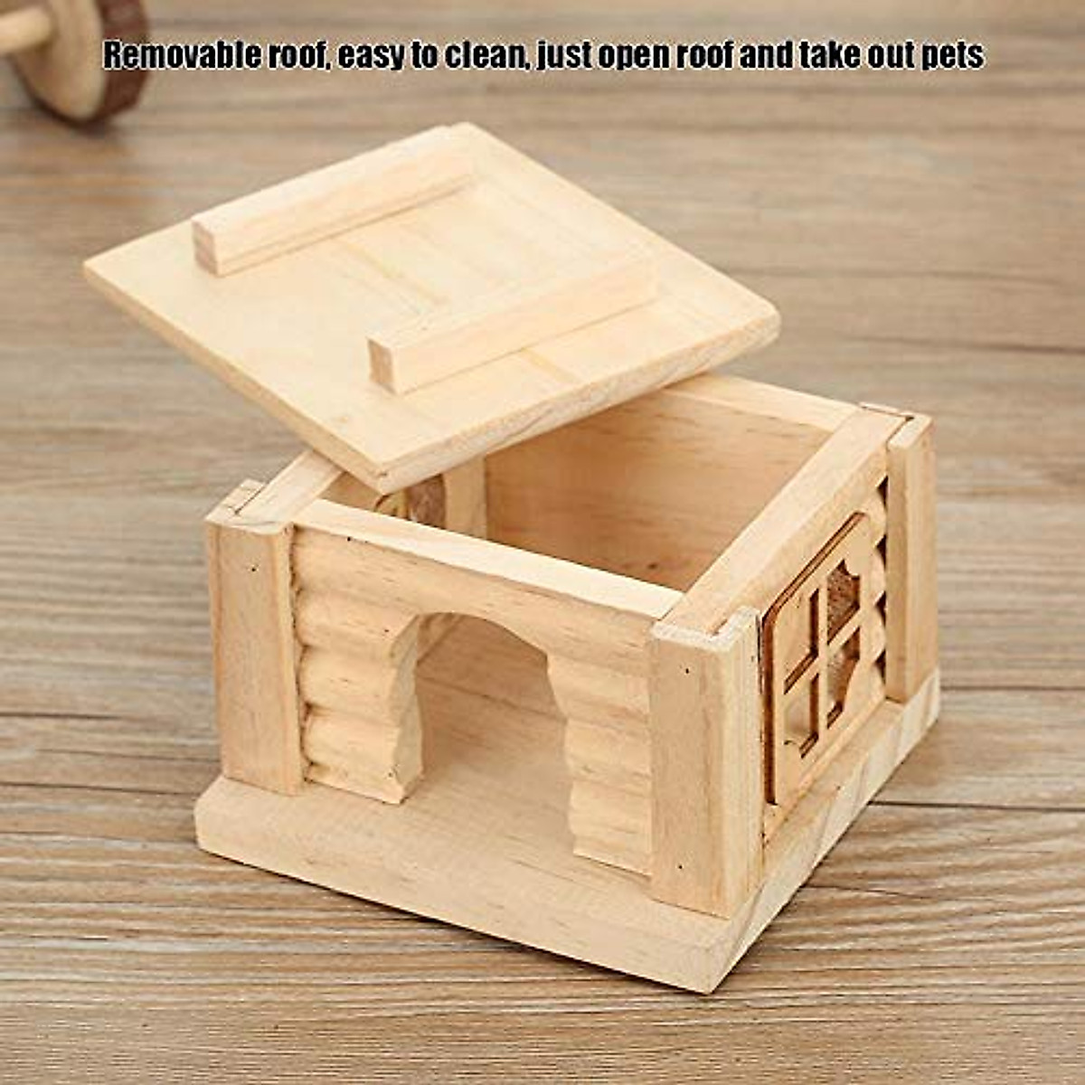 ViaGasaFamido Pet Hamster House, Wooden Odorless Home Openwork Lace Window Hamster House Flat Top Hideout Rat Hut Viewing Room for Small Animals