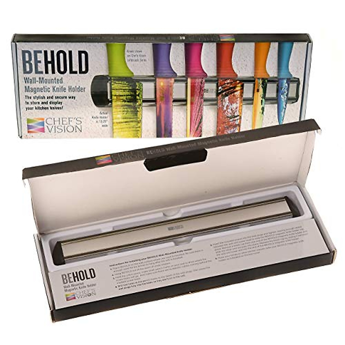 CHEF'S VISION Cosmos Knife Set Bundle With BEHOLD Wall-Mounted Magnetic Holder Silver