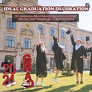 URATOT Red ''2024 GRAD'' Yard Signs Including 4 Pieces Glittering Graduation Yard Signs with 8 Pieces Stakes Party Outdoor Decorations, Waterproof Lawn Decor, Graduation Party Supplies