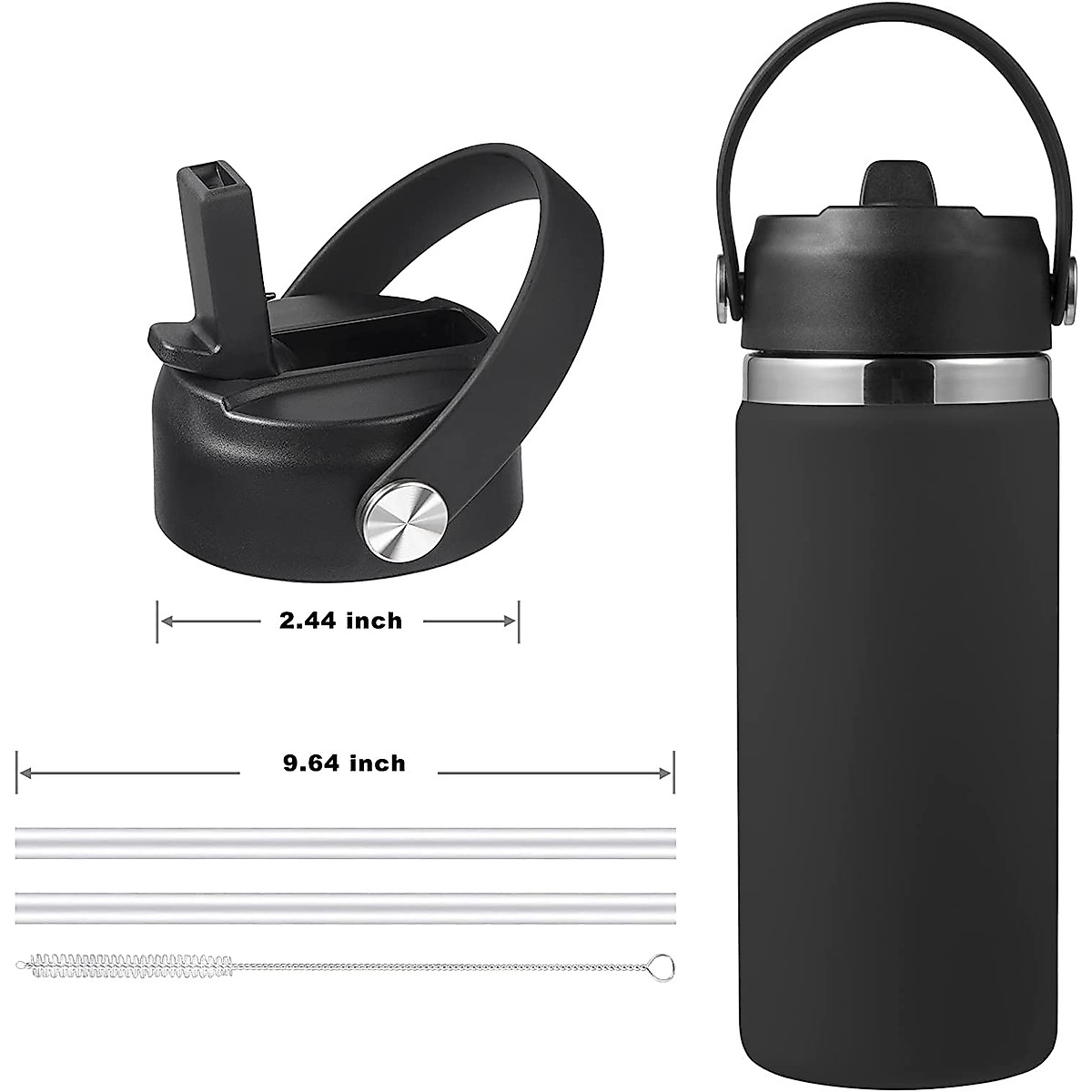 Hydroflask Lids with Straw 32 oz 40 oz Compatible with Hydro Flask Wide Mouth 64 oz Water Bottle, Cap Replacement with Straws, Hydro Flex Handle Top, Flask Water Bottle Accessories(Black 2 Pack)