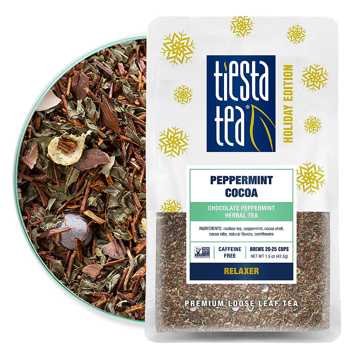 Tiesta Tea - Cozy Peppermint Cocoa | Loose Leaf | Chocolate Peppermint Herbal Tea | Premium Non-Caffeinated Holiday Blend | Make Hot or Iced & Up to 25 Cups | 1.5oz Resealable Pouch