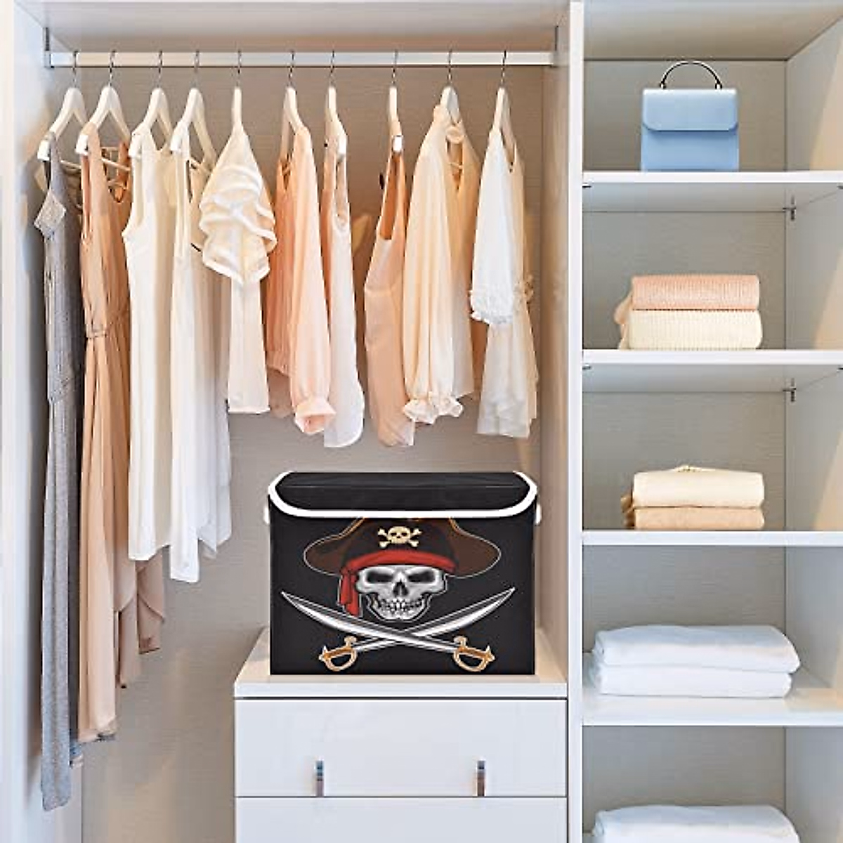 innewgogo Pirates Skull Storage Bins with Lids for Organizing Closet Organizers with Handles Oxford Cloth Storage Cube Box for Car