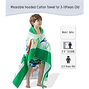 VOOVA & MOVAS Kids Towels with Hood | Soft Cotton (30X50 inches) Beach | Pool | Bath Towels | Summer Beach Essentials | Wrap Bathrobe for Boys Ages 3-10, for Toddler, Dinosaur | Dino