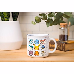 Silver Buffalo Pokemon Bulbasaur, Squirtle, Slowpoke, Snorlax, Pikachu, Piplup, Haunter, Charmander, and Meowth Camper Mug, 20 Ounces