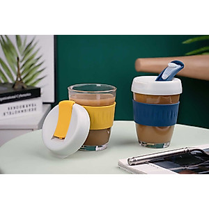 LOVWISH Tumbler Glass Water Bottle, Coffee Mugs Glass Set of 2,Tempered Glass Travel Coffee Mug with PP Lid, With Anti-scalding Silicon,24oz - (Pack/12oz)