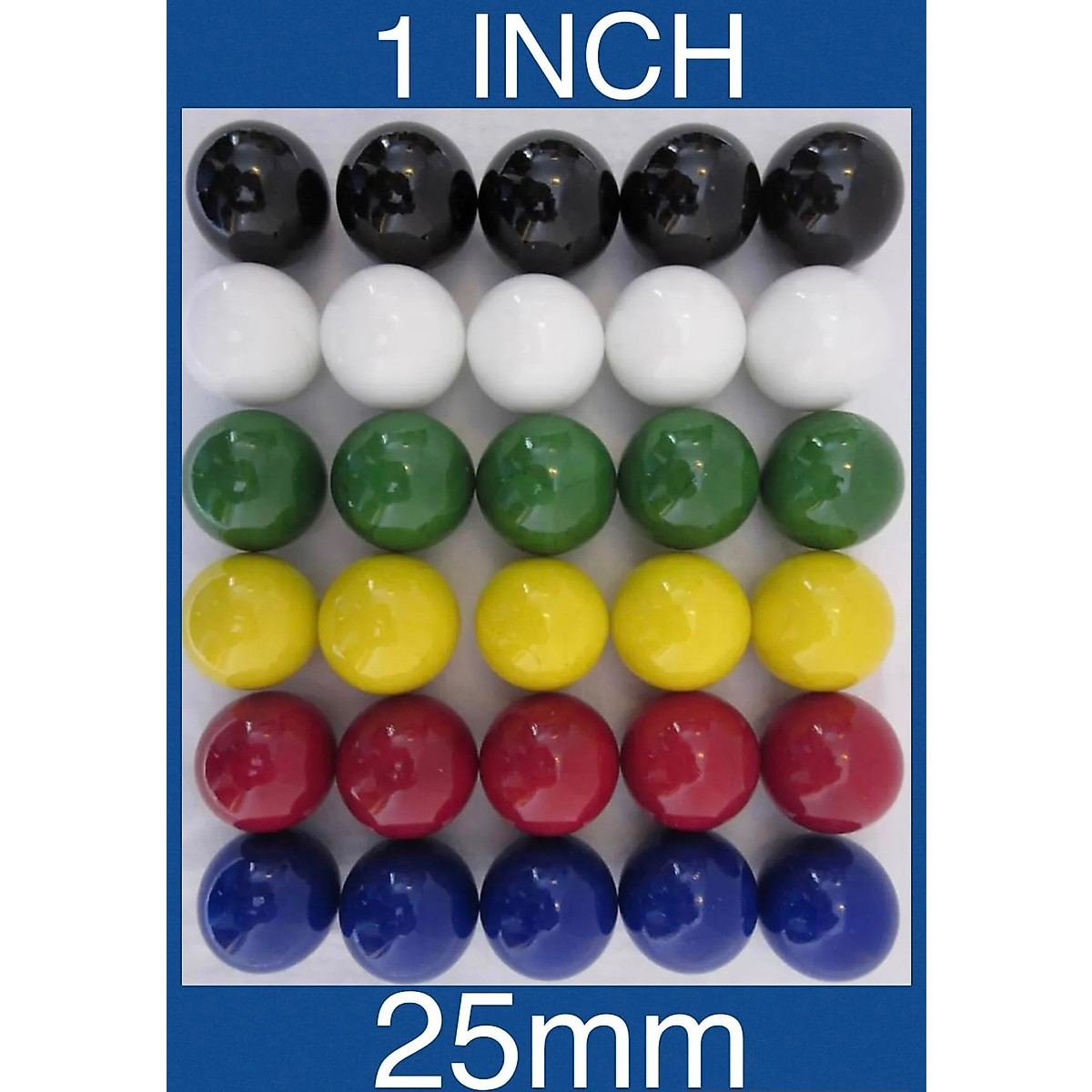 Big Game ~30 Large 1" (25mm) Replacement Solid Glass Marbles for Chinese Checker, Aggravation, Wahoo, Dirty Marbles, Board Game (5 of Each Color)