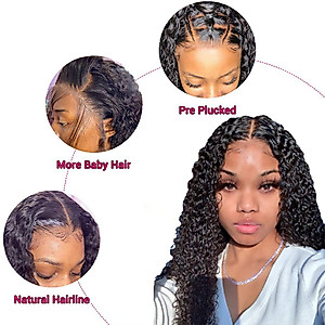 Josblue 4x4 Deep Wave Lace Closure Wigs Human Hair for Black Women Curly Human Hair Wigs Glueless Wigs Human Hair Pre Plucked Deep Wave Peruvian Virgin Wet and Wavy Human Hair Wigs 150% Density