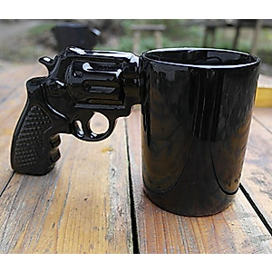 Littlefall Revolver Ceramic Cup Pistol Mug Personality Revolver Bone China Cup Large Capacity Pistol Cup (black)