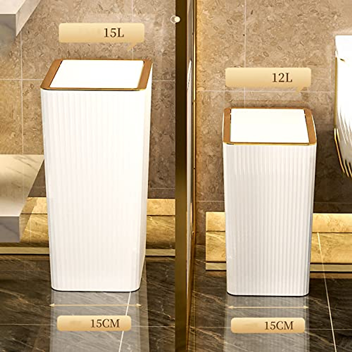 3.3 Gallon Rectangle Trash Can with Top Press Lid，Plastic Slim Garbage Bin, Wastebasket for Narrow Spaces, Kitchen, Bathroom,Bedroom