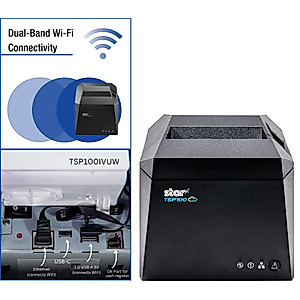 Star Micronics TSP143IVUW Wi-Fi (WLAN)/USB-C/Ethernet (LAN) Thermal Receipt Printer with CloudPRNT, Cutter, and Internal Power Supply - Gray