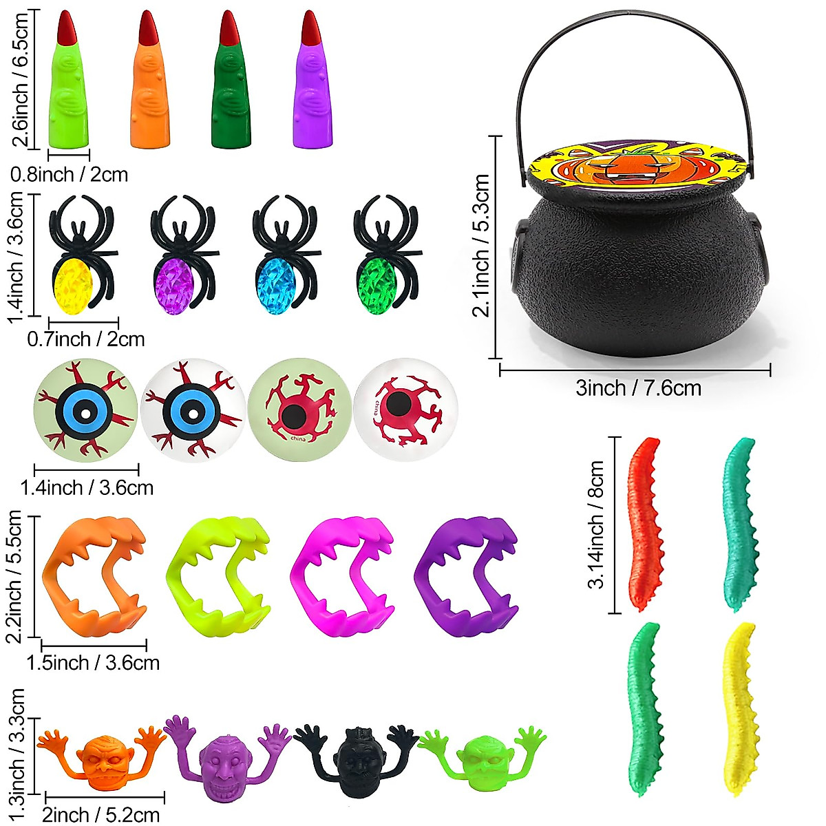 168 PCS Halloween Party Favors 24 Pack Prefilled Small Plastic Witch Cauldron Halloween Toys in Bulk Halloween Prizes Gifts for Kids Trick or Treat Halloween Goodie Bag Fillers Party Favor Toys