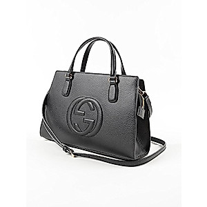 Gucci Soho Leather Satchel tote Structured Black Shoulder Bag New