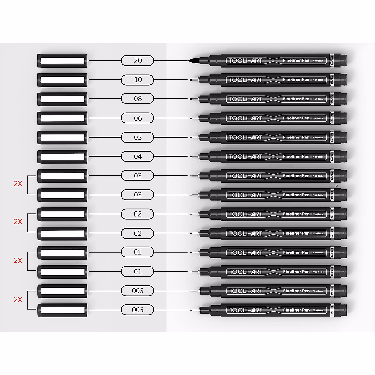 Micro-Line 14 Pens With Case, Fineliner, Multiliner, Archival Ink, Waterproof, Journaling, Illustration, Architecture, Technical Drawing, Outlining, Scrapbooking, Manga, Writing, Rock Painting Black