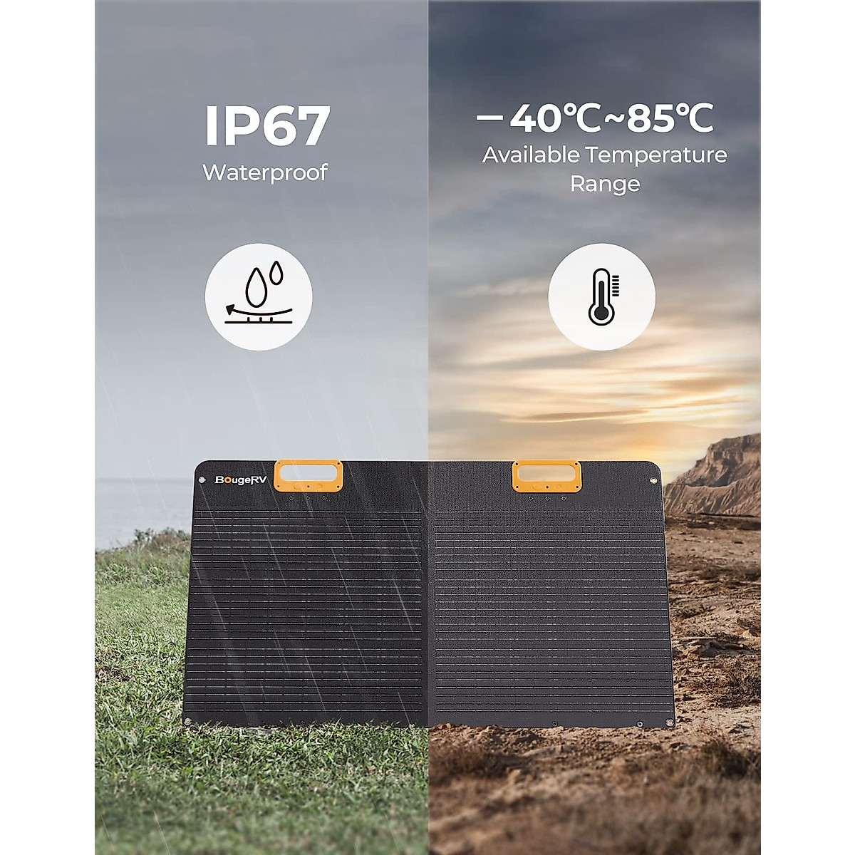 BougeRV 100W Portable Solar Panel for Power Station, Foldable Solar Cell Solar Charger with Adjustable Kickstand, Waterproof IP67 for Outdoor Camping RV Off Grid System