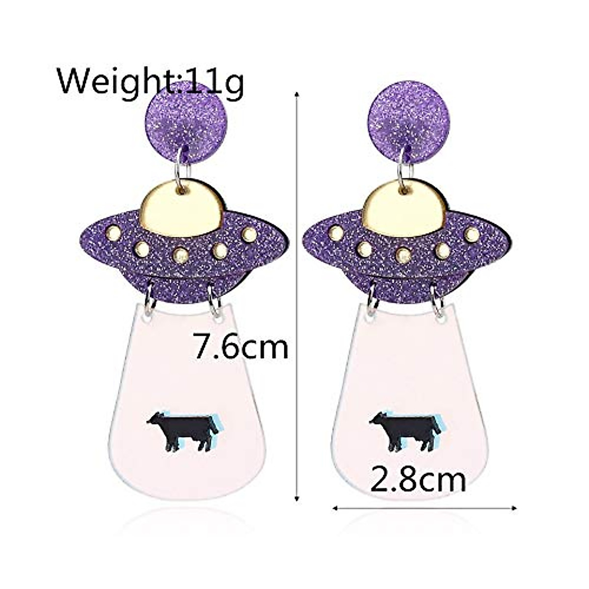 ASKANA Women`s Fashion and Fun Acrylic Big Cute UFO Aliens Cosmos and Space Drops Stud Earrings