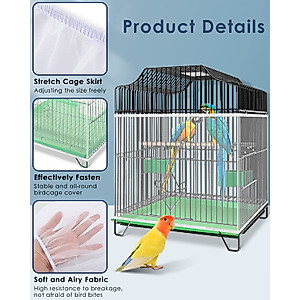 Bissap Bird Cage Seed Catcher, 59-90'' Universal Birdcage Net Nylon Adjustable Elastic Band Stretchy Skirts Mesh Cover for Parrot Cage Seed Guard (Not Include Birdcage)- White